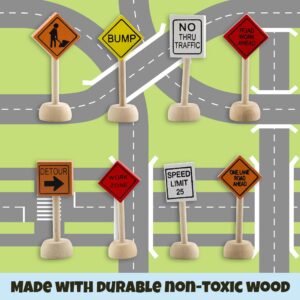 Attatoy Toy Wooden Road Construction Traffic Sign Set; Street Signs Small Toy Cars and Other Diecast Vehicles & Wood Cars & Toys