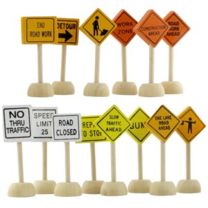 attatoy toy wooden road construction traffic sign set; street signs small toy cars and other diecast vehicles & wood cars & toys