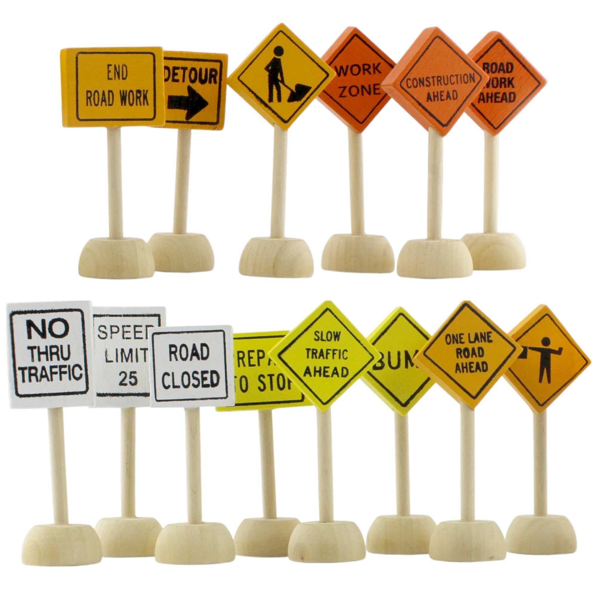 Attatoy Toy Wooden Road Construction Traffic Sign Set; Street Signs Small Toy Cars and Other Diecast Vehicles & Wood Cars & Toys