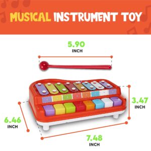 Toysery 2 in 1 Baby Piano Xylophone for Toddlers. Piano Toy Musical Instrument with 8 Multicolored Key Scales in Crisp and Clear Tones. Mallet Included. Ages 3 Years and Above.