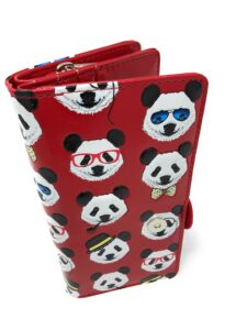 shag wear panda repeat large animal wallet for women vegan faux leather red 7"