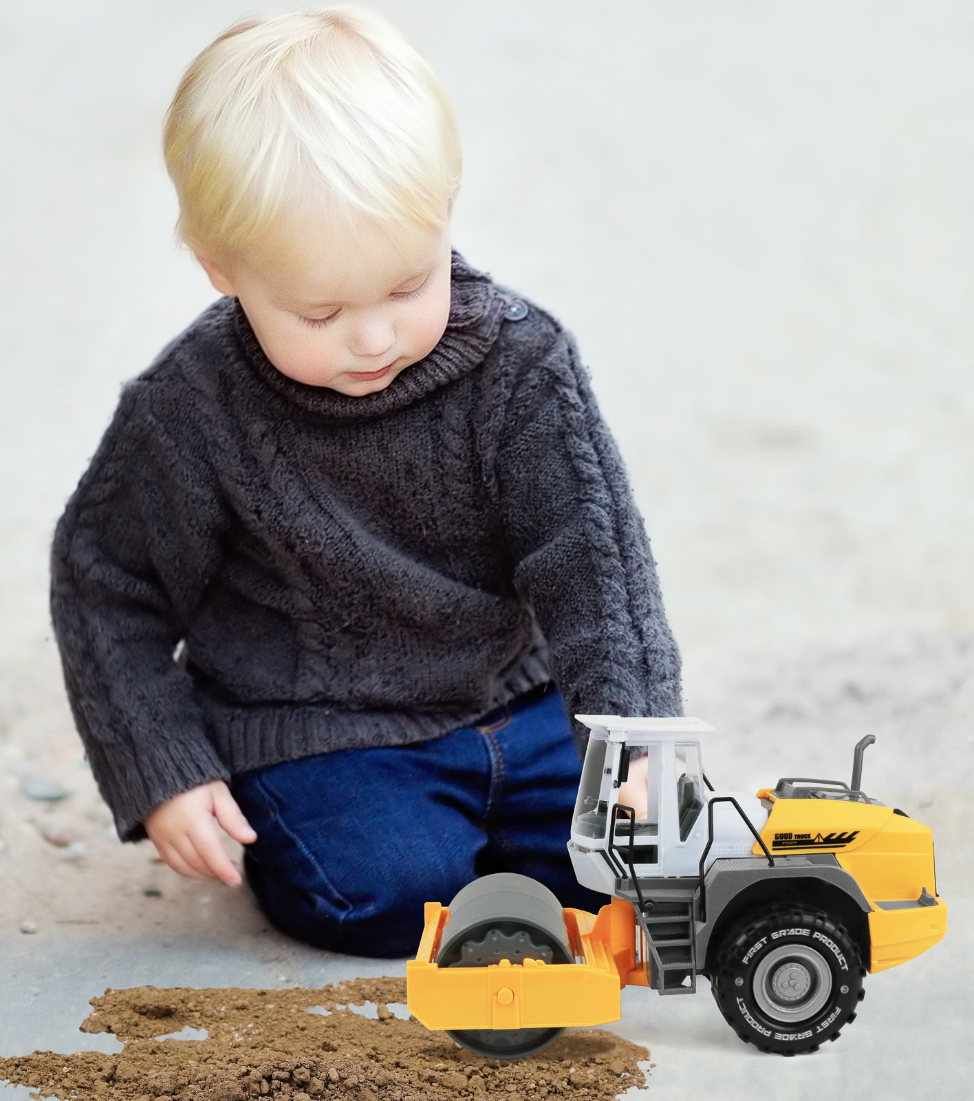 Click N’ Play Friction Powered Jumbo Steamroller Truck Construction Sandbox Car Toy Vehicle | Toys For Kids, Toddler, Boy, and Girl 3-5 Year Old | Trucks Work On Sand and Playground | Great Gift