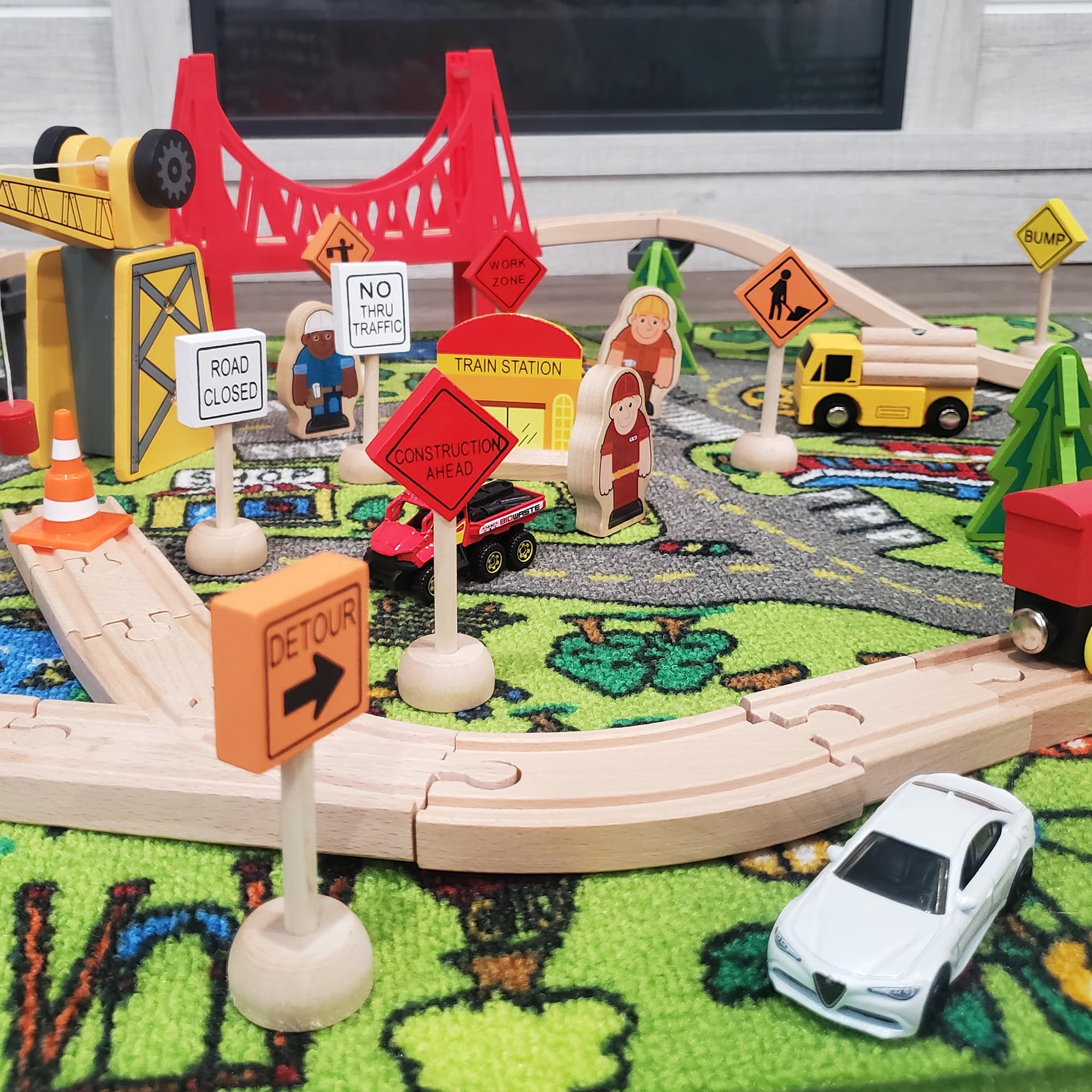 Attatoy Toy Wooden Road Construction Traffic Sign Set; Street Signs Small Toy Cars and Other Diecast Vehicles & Wood Cars & Toys