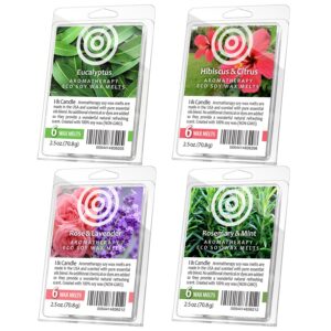 i & candle, (set of 4) eucalyptus / hibiscus & citrus / rose & lavender / rosemary & mint aromatherapy wax melts. 100% soy wax non-gmo. made in the usa