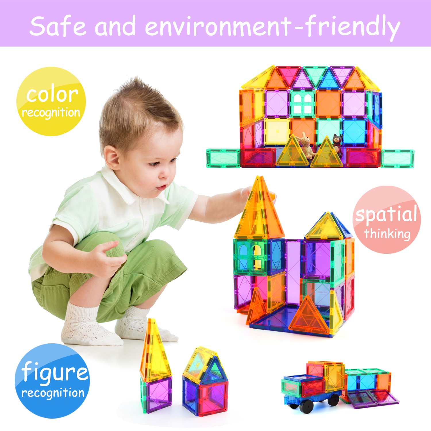 Children Hub 46pcs Magnetic Tiles Set - Educational 3D Magnet Building Blocks - Building Construction Toys for Kids - Upgraded Version with Strong Magnets - Creativity, Imagination, Inspiration