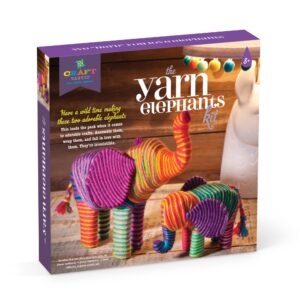 craft-tastic — yarn elephants kit — craft kit makes 2 yarn-wrapped elephants — for ages 8+