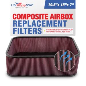 lifesupplyusa replacement composite airbox flat top sprint car style compatible with k&n model 100-8566 k & n