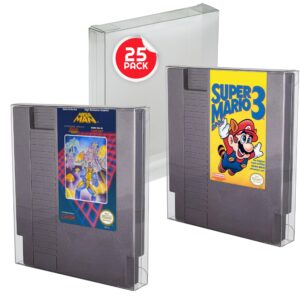 nes classic edition • nes cartridge case •protector compatible with nintendo nes games cartridge - 0.40mm thick, compatible for legend of zelda, mario bros, mega man, metroid, super mario (pack of 25)