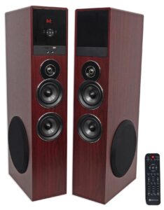 rockville tm80c cherry powered home theater tower speakers 8" sub/bluetooth/usb