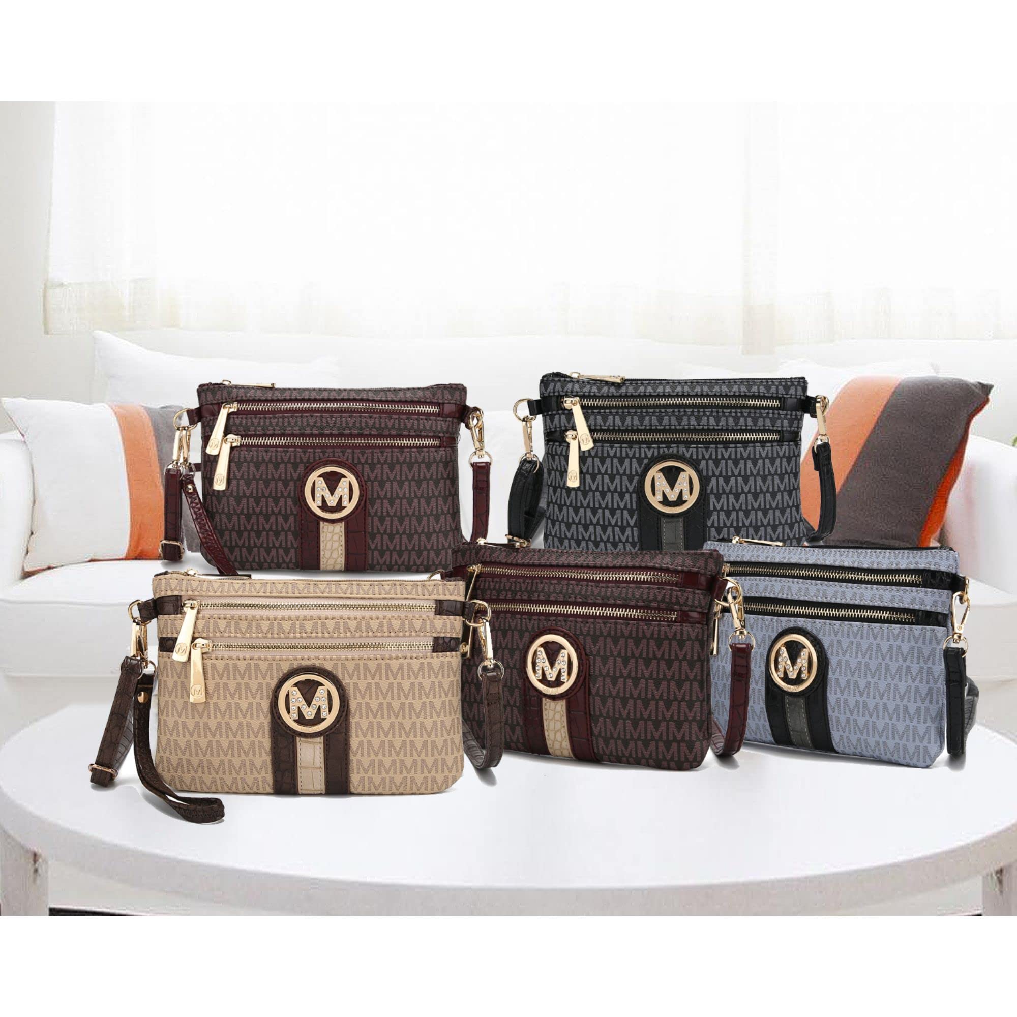 MKF 2 in 1 Crossbody Bags for Women, Wristlet Purse - Ladys Small PU Leather Messenger Handbag - Adjustable Strap Beige