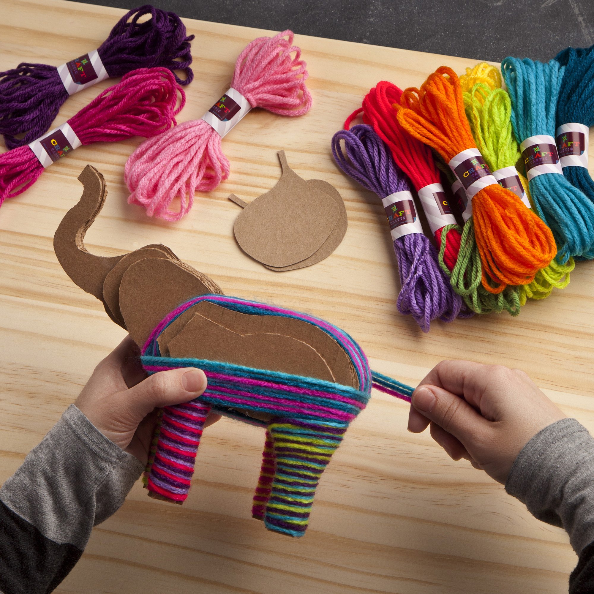 Craft-tastic — Yarn Elephants Kit — Craft Kit Makes 2 Yarn-Wrapped Elephants — for Ages 8+