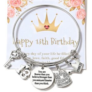 miss pink 13th birthday jewelry gifts for her stainless steel expandable bangle 13 year old charm bracelets for daughter granddaughter