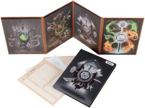 hexers game master screen, compatible with dungeons and dragons, dnd dm pathfinder rpg role-playing, 4 customizable panels inserts included that slide into the pouches, dry erase tracker sheet