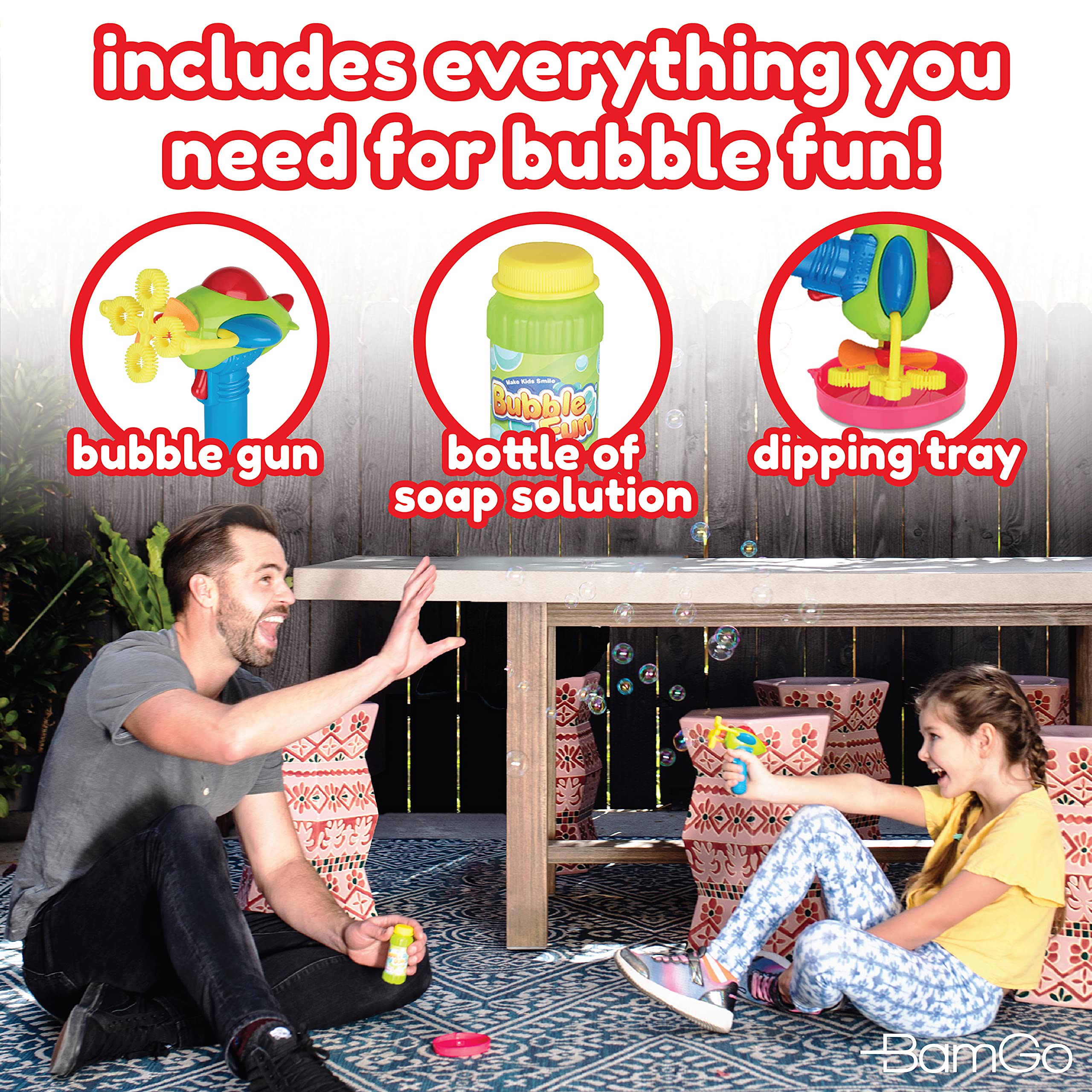 BAMGO Bubble Blaster for Kids (Boys, Girls) | Toy Bubble Gun| Non-Toxic and Leak Resistant| Outdoor Games | Bubble Machine | Bubbles for Kids and Toddlers | Easter Basket Stuffers