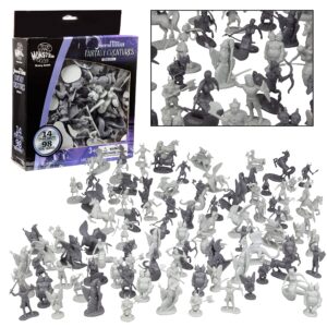 monster fantasy creature mini action figure playset - 98pcs toy miniatures w 14 unique designs - dragons, wizards, orcs, & more- xl 1/32 scale compatible with dungeons and dragons and other rpg games