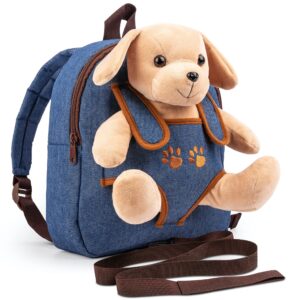 cute dog toy toddler backpack with leash – kids stuffed animal toy backpack for boy girl – kids backpacks for boys and girls 2 3 4 5 years old with plush toy (puppy)