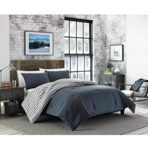 eddie bauer - king comforter set, reversible cotton bedding with matching shams, pre-washed for added softness (kingston charcoal, king)