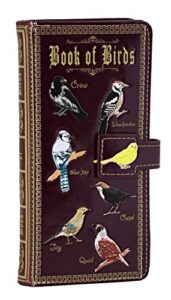 shag wear book of birds large wallet for women and teen girls vegan faux leather 7" burgandy