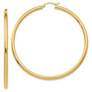 14k yellow gold thick tube extra large hoop earrings, (3mm tube) (65mm)