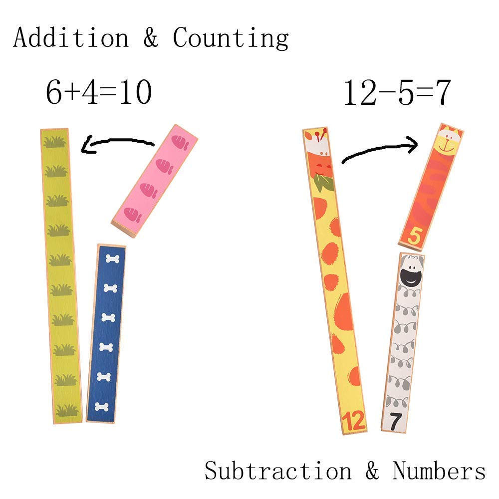 BOHS Montessori Wooden Number Rods - Colorful Math Concept Sticks - Educational Preschool Math Toys