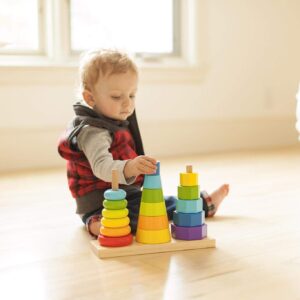 Fat Brain Toys GeoPeg Stacking Tower - Wooden Fine-Motor Learning Toy for Toddlers