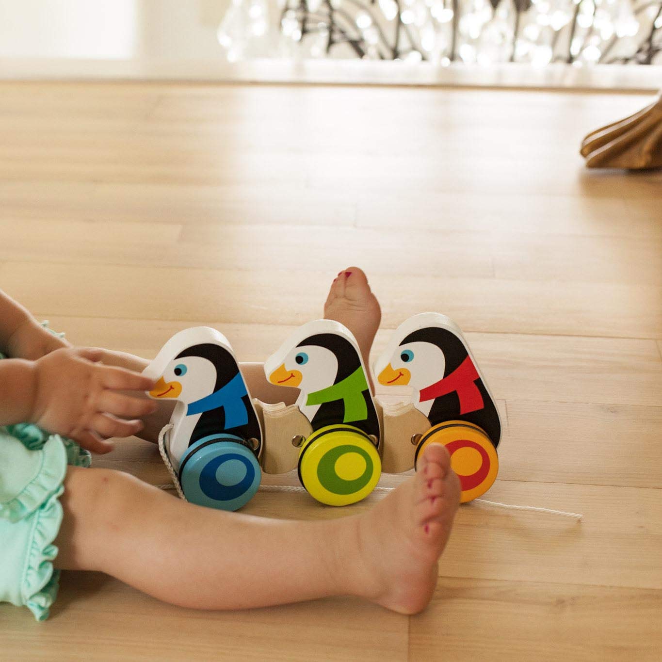 Fat Brain Toys Pull Along Penguins - Pull Along Penguin Parade Active Play for Babies