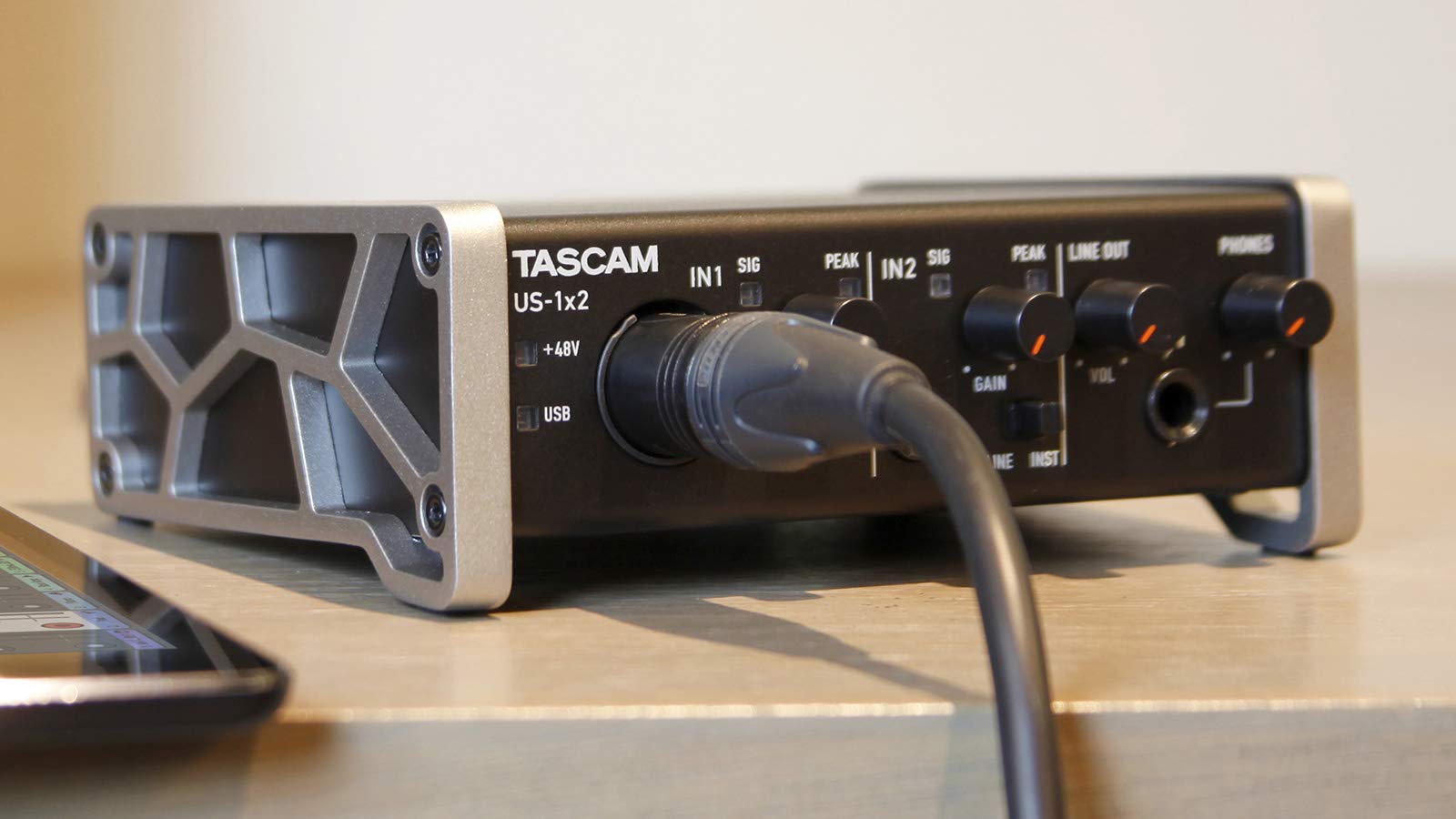 Tascam US-1x2 USB Audio/MIDI Interface with Microphone Preamps and iOS Compatibility