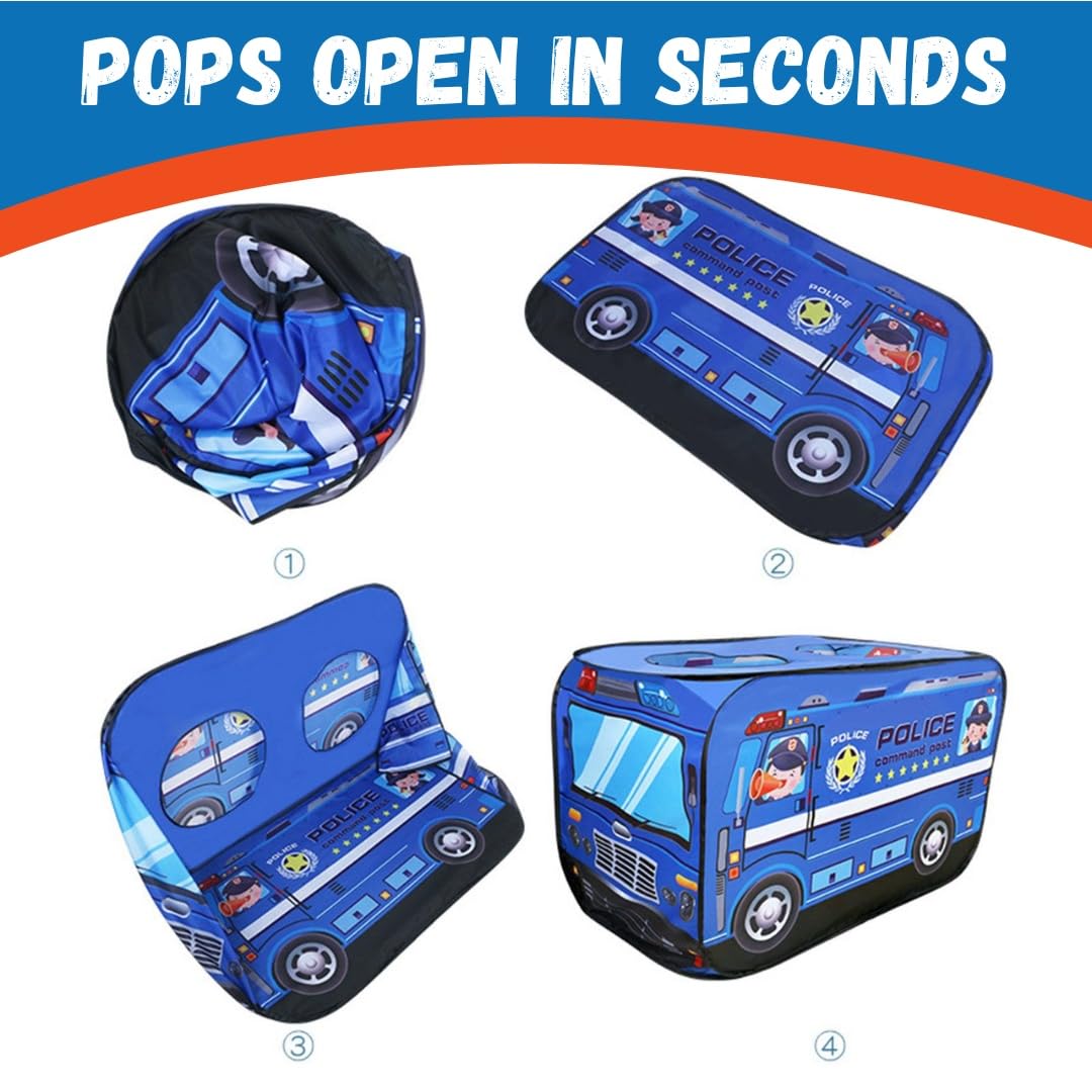 Pop Up Play Tent for Kids - My First Foldable Indoor & Outdoor Playhouse Vehicle Toys for Toddlers, Boys and Girls (Police Car)