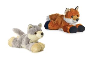 aurora bundle of 2 8" floppy beanbag stuffed wild animals - foxxie the fox & woolsey the wolf