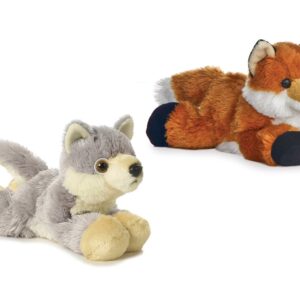 Aurora Bundle of 2 8" Floppy Beanbag Stuffed Wild Animals - Foxxie The Fox & Woolsey The Wolf