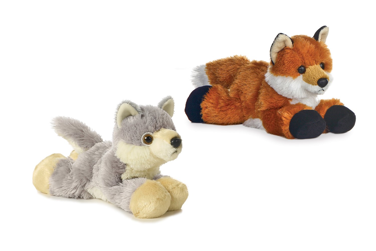 Aurora Bundle of 2 8" Floppy Beanbag Stuffed Wild Animals - Foxxie The Fox & Woolsey The Wolf