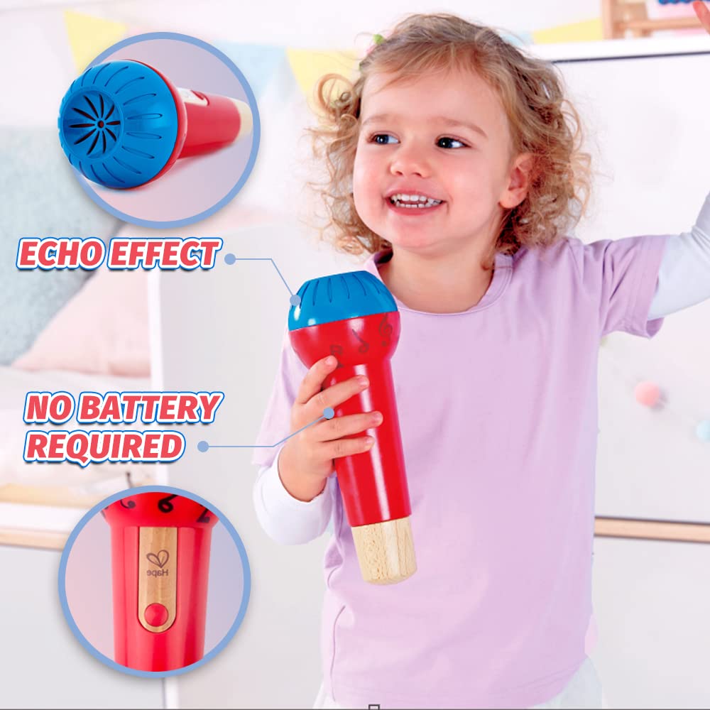 Hape Mighty Echo Microphone | Battery-Free Voice Amplifying Microphone Toy for Kids 1 Year & Up, Red, Model Number: E0337