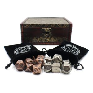 Twin Role Playing Metal Dice Sets with Storage Chest for Tabletop Games