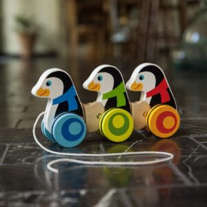 Fat Brain Toys Pull Along Penguins - Pull Along Penguin Parade Active Play for Babies