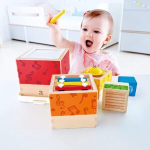 Hape Stacking Music Set | Colorful 6 Piece Musical Box Toy, Wooden Set for Kids 18 months+