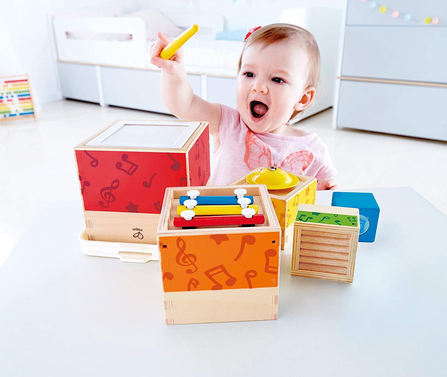 Hape Stacking Music Set | Colorful 6 Piece Musical Box Toy, Wooden Set for Kids 18 months+