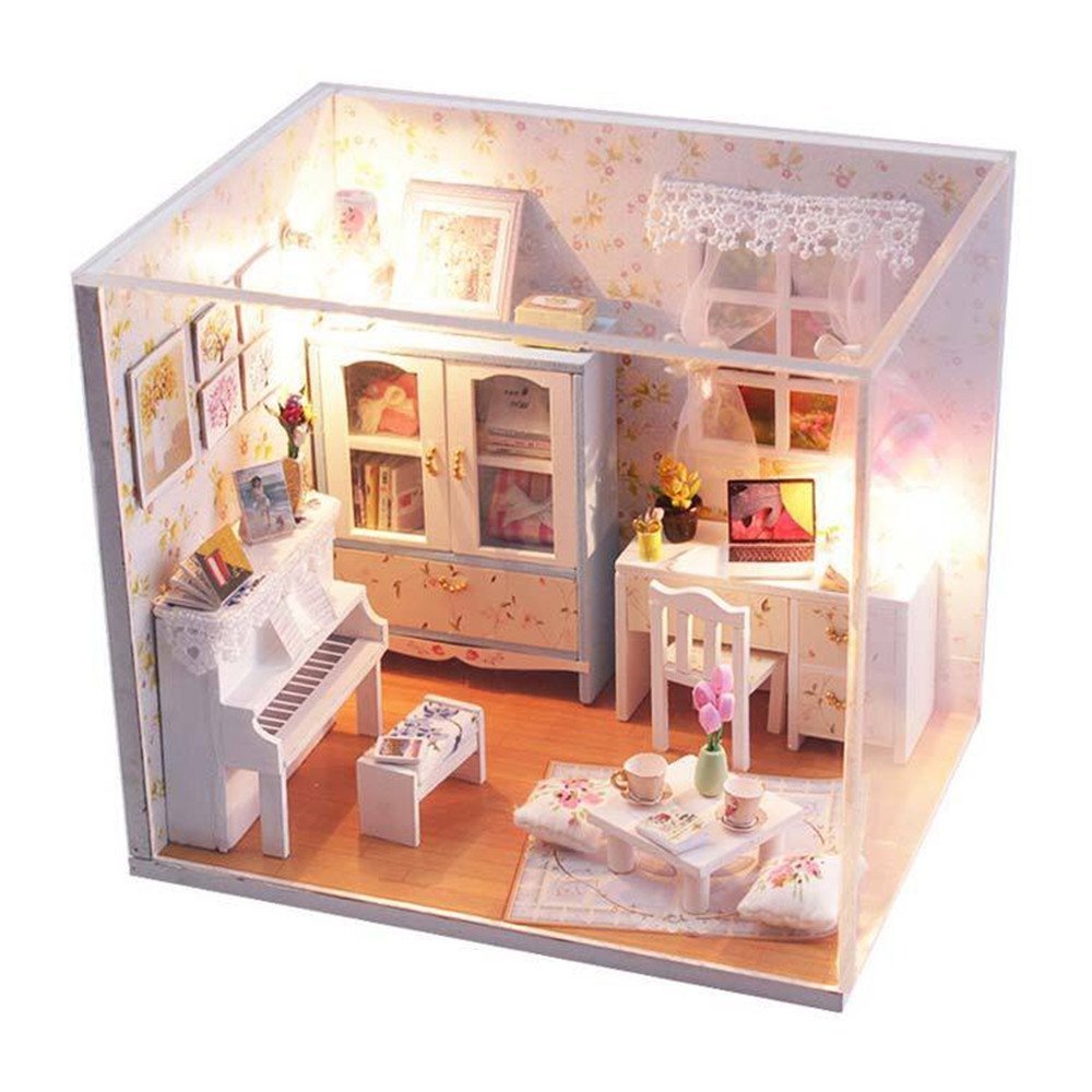 Flever Dollhouse Miniature DIY House Kit Creative Room with Furniture for Romantic Valentine's Gift-Hemiola's Room