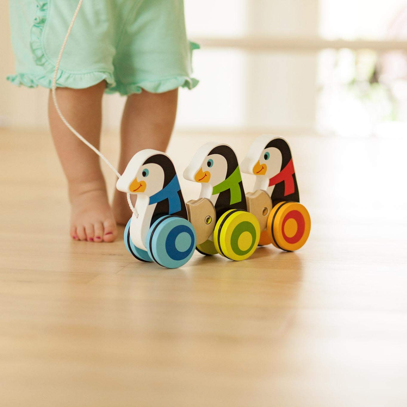 Fat Brain Toys Pull Along Penguins - Pull Along Penguin Parade Active Play for Babies