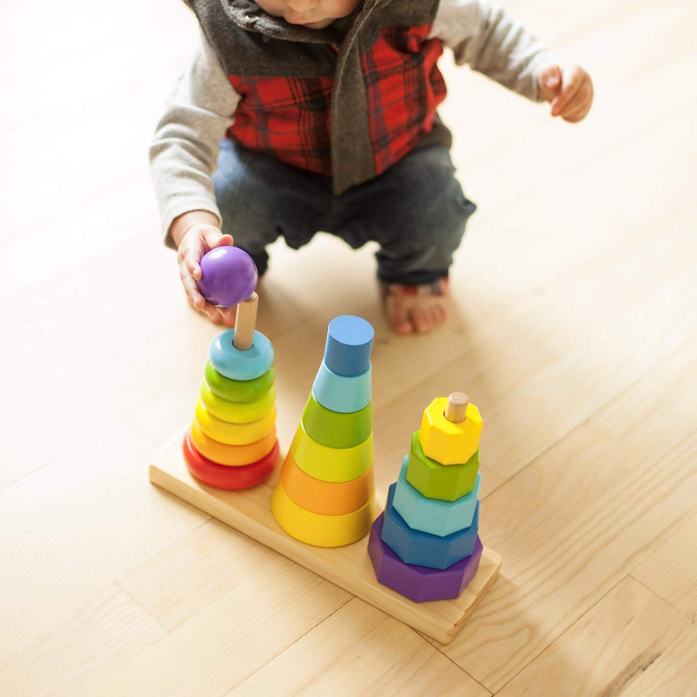 Fat Brain Toys GeoPeg Stacking Tower - Wooden Fine-Motor Learning Toy for Toddlers