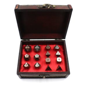 Twin Role Playing Metal Dice Sets with Storage Chest for Tabletop Games