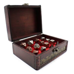 twin role playing metal dice sets with storage chest for tabletop games