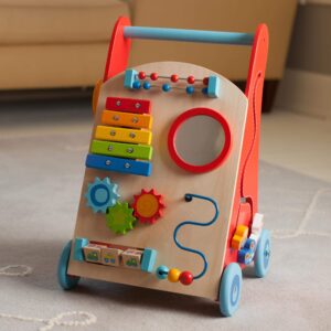 Fat Brain Toys Busy Baby Deluxe Walker - Wooden Early-Learning Activity Toy, 18 mos+