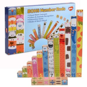 bohs montessori wooden number rods - colorful math concept sticks - educational preschool math toys