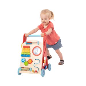 fat brain toys busy baby deluxe walker - wooden early-learning activity toy, 18 mos+