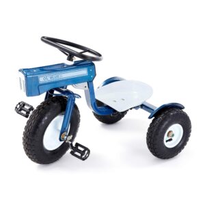 tricam ol' blue tractor tricycle, 22 inch steel toddler bike kids ride on toy with pedals, 3 position adjustable seat, & pneumatic rubber wheels, blue