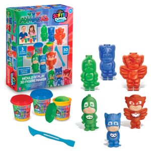 cra-z-art pj masks softee dough 3d maker action figure mold n play, red, blue, green