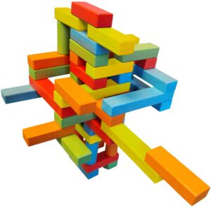 wooden bricks 45 magnetic building blocks, magnetic building set consisting of 25 colorful wooden bricks with 2 magnets, 15 colorful wooden bricks with 3 magnets, 5 colorful wooden risers