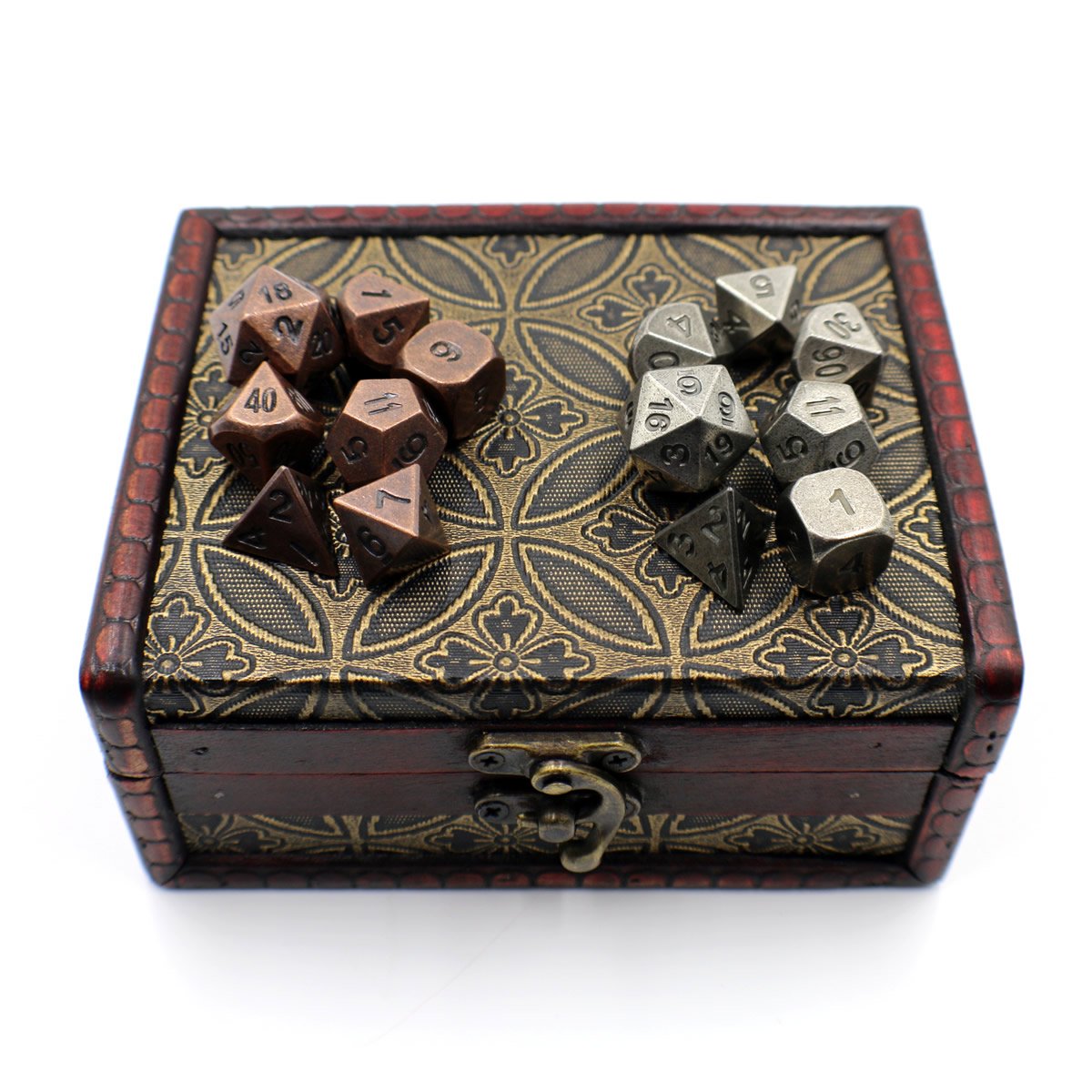 Twin Role Playing Metal Dice Sets with Storage Chest for Tabletop Games