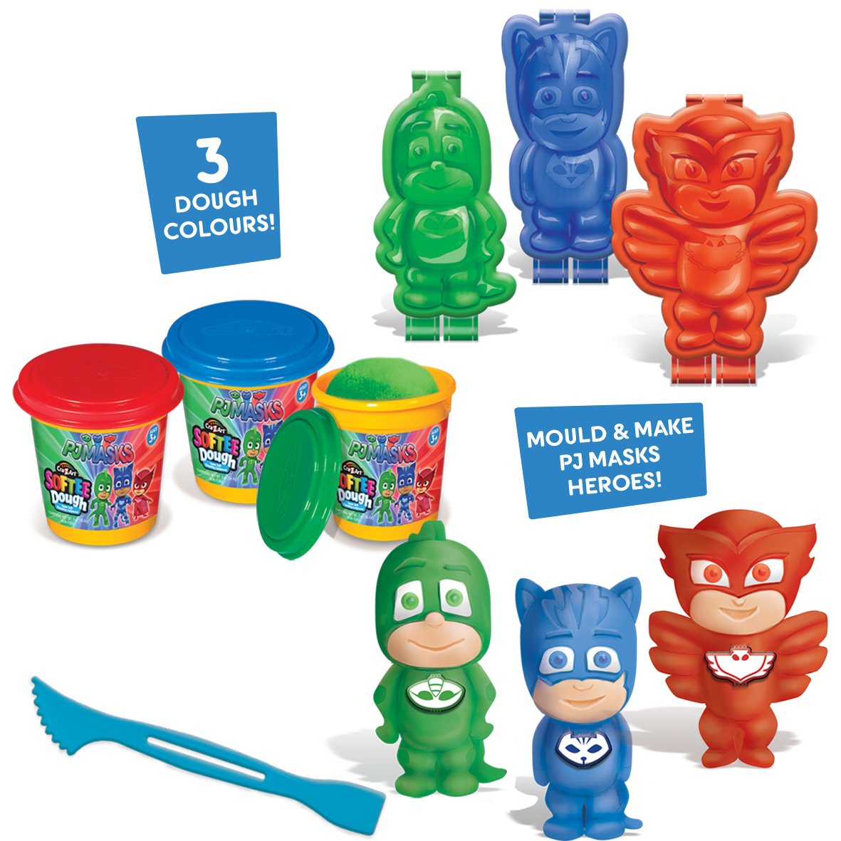 Cra-Z-Art PJ Masks Softee Dough 3D Maker Action Figure Mold N Play, Red, Blue, Green