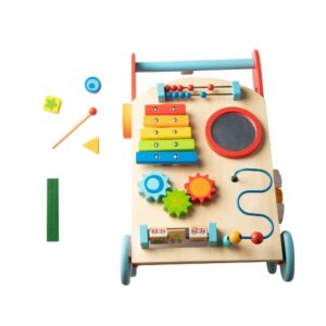 Fat Brain Toys Busy Baby Deluxe Walker - Wooden Early-Learning Activity Toy, 18 mos+